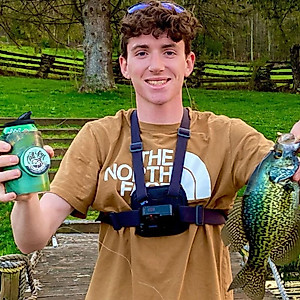 Chill-N-Reel Fishing Can Cooler (from Shark Tank) | Hard Shell Drink Holder with Hand Line Reel Attached | Fits Any Standard Insulator Sleeve or Coozie | Unique Fun Fishing Gift (Camo & Spill Guard)