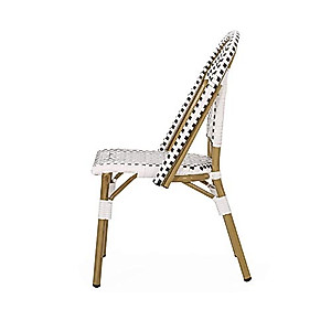 Christopher Knight Home Philomena Outdoor French Bistro Chair (Set of 2), Black + White + Bamboo Print Finish