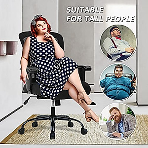 BestOffice 400lbs Wide Seat Desk Computer Lumbar Support Adjustable Arms Task Rolling Swivel Mesh Executive High Back Ergonomic Chair for Adults Women, Black