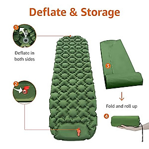 Amazon Basics Sleeping Pad, Folding,Inflatable,Built-In Foot Pump, Single, Olive Green