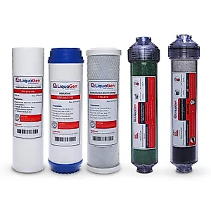 LiquaGen- Yearly Replacement Kit for a 6 Stage Dual (RO/DI & Drinking) Water Filter System | Reverse Osmosis Water Purifier Set w/Alkaline Water Filter | Countertop or Under Sink Water Filter