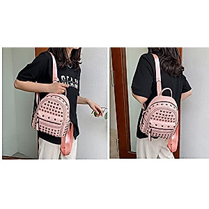 Ladies Women PU Leather Backpack Rivet Studded Cute Satchel School Bags (Pink-S)