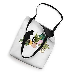 Black Cat Plays in the Plants Naughty Kitty Plant Lover Tote Bag