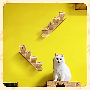 2 Pack Cat Climbing Shelf Wall Mounted Wood Cat Stair Cat Climbing Ladder 4 Step Cat Stairway with Jute Scratching Reversible Cat Wall Furniture for Cats Perch Platform Play Jump Climber Supplies