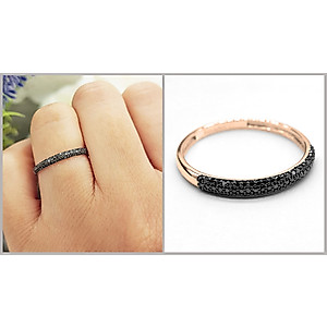 Dazzlingrock Collection Round Black Diamond 3 Row Stackable Wedding Band for Women (0.15 ctw, Color Black, Clarity Opaque) in 10K Rose Gold, Size 7