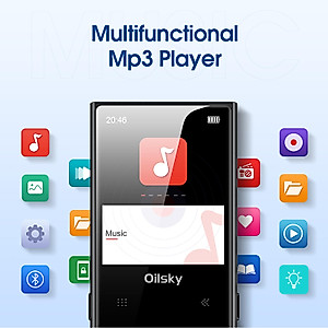 64GB Mp3 Player Bluetooth 5.0, Oilsky Portable Digital Lossless Music Player with FM Radio, Built-in Speaker, Touch Button, Voice Recorder, Lightweight for Sports, Up to 128GB, Headphone Included