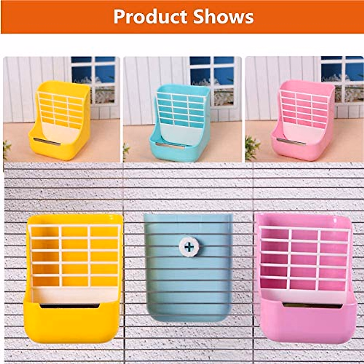 Rabbit Feeder Bunny Guinea Pig Hay Feeder, Hay Food Bin Feeder, Hay and Food Feeder Bowls Manger Rack for Rabbit Guinea Pig Chinchilla (6*6*7 Inches, Blue)