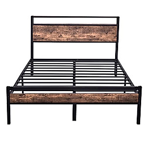 JUYETOA Full Size Bed Frame with Wooden Headboard and Footboard, Strong Metal Slats Support for Mattress Foundation, No Box Spring Needed, Easy Assembly, Noise Free