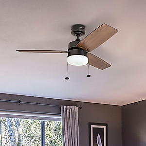 Prominence Home Reston, 42 Inch Modern Farmhouse LED Ceiling Fan with Light, Pull Chain, Dual Mounting Options, Dual Finish Blades, Reversible Motor - 51015-01 (Bronze)