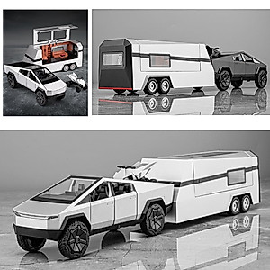 1/24 Toy Trucks and Trailer for Boys Adults, Diecast Metal Pickup Trailer RV Model Kit, Pickup Truck Model Toy with Motorcycle, Truck and Trailer Toys for Birthday Gift