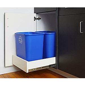 United Solutions 7 Gallon / 28 Quart Space Saving Recycling Bin, Fits Under Desk and Small, Narrow Spaces in Commercial, Kitchen, Home Office, and Dorm, Easy to Clean, (Pack of 2), Recycle Blue