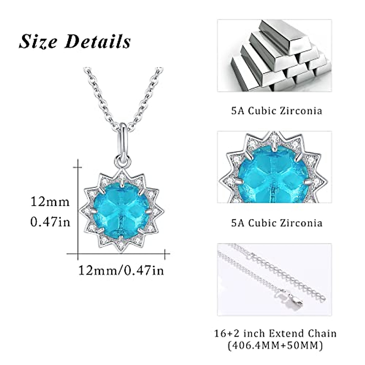 Snowflake Necklace 925 Sterling Silver with Blue CZ Snowflake Pendant Necklace Jewelry Gift for Women Her Birthday Chrismas