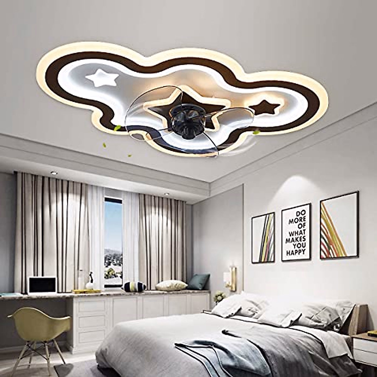 HYDL Modern Ceiling Fans with Lights, Flush Mount Ceiling Fan with Remote, Timing Function Luxury Fan, for Kids Room/Bedroom/Living Room, 64CM
