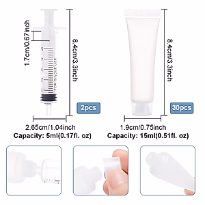 BENECREAT 30 Pack 0.5oz Clear Empty Tubes with Plastic Syringes Clear Squeezable Cosmetic Containers Refillable Plastic Tubes for Shampoo Facial Cleanser Makeup Sample