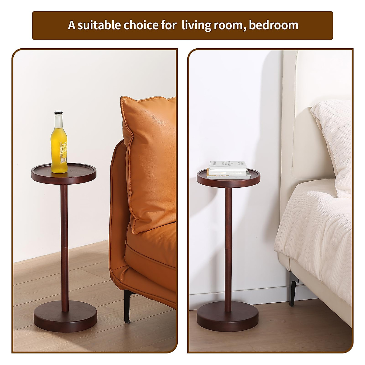 EVERBBKING Solid Acacia Wood Pedestal Side Table, Drink Table, Small End Table Pedestal End Table, Small Pedestal Table Small Round Table Martini Table