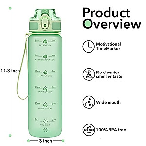 Alwager 32oz Motivational Water Bottles with Time Marker & Fruit Strainer, Single Color Water Bottle with Times to Drink, Leakproof & BPA Free, Reusable Plastic Bottle with Strap (No Straw)