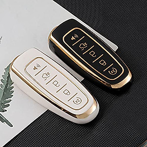 QIXIUBIA for Ford Key Fob Cover Keyless Remote Smart Key Fob Shell with Keychain Fit for Ford C-Max Edge Escape Expedition Explorer Flex Focus Taurus Lincoln MKS MKT MKX Navigator (Black)