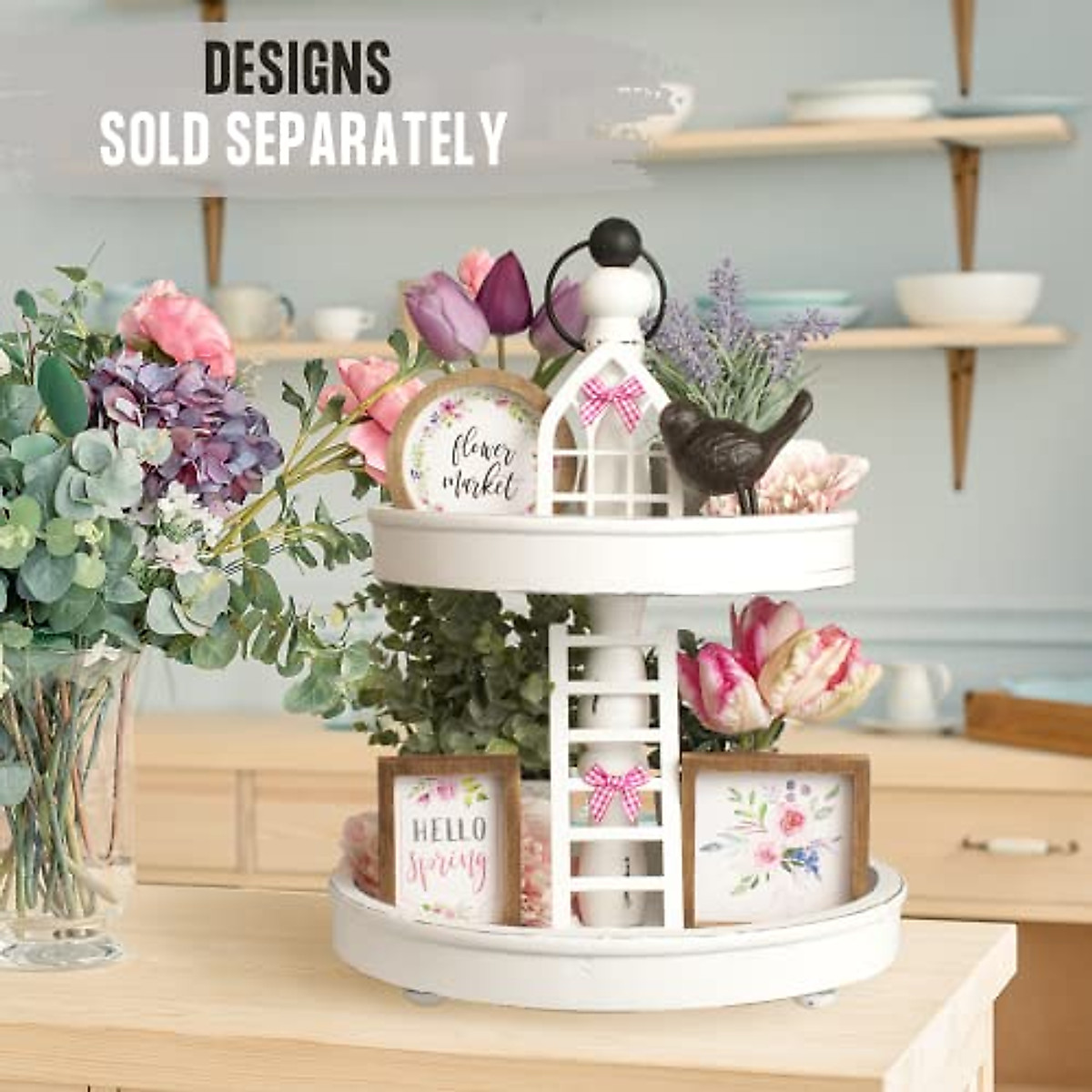 Beautiful Two Tiered Tray – Rustic Wooden Serving Tray Enhances Your Spring Decor - Perfect for Your Home Decorations