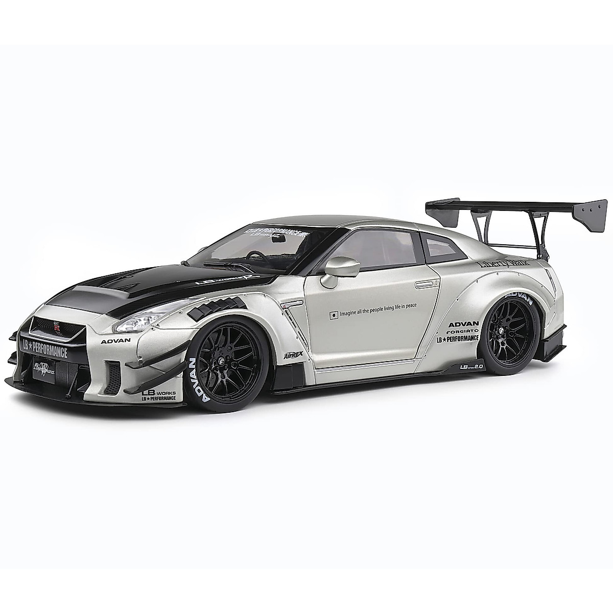 2020 GT-R (R35) RHD (Right Hand Drive) Liberty Walk Body Kit Pearl Gray Metallic with Carbon Hood 1/18 Diecast Model Car by Solido S1805802