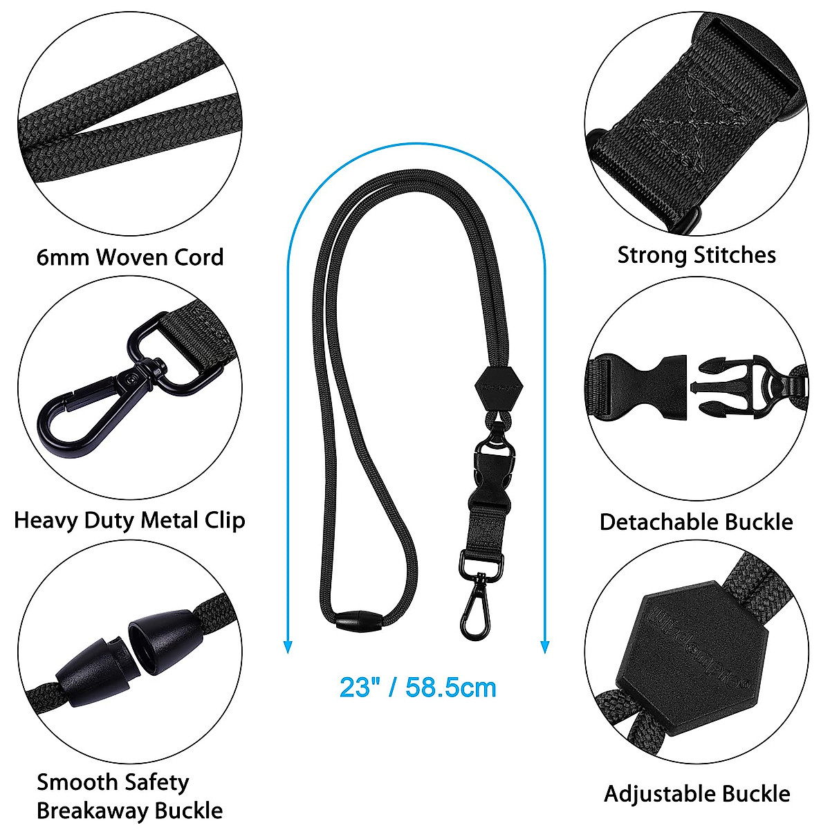 ID Badge Holder, Wisdompro Durable 23 inch Heavy Duty Lanyard with ID Holder, Safety Breakaway Detachable Buckle, Swivel Metal Hook, 1 Clear ID Window & 2 Credit Card Slot - Vertical Black