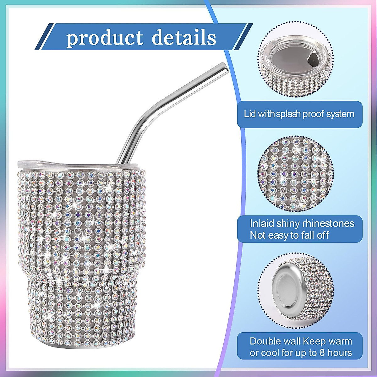 INSTOME Bling Mini Tumbler Shot Glass,3oz Shot Glass Tumbler,Diamond Tumbler Shot Glass with Straw,Glitter Small Shot Glass Tumbler for Serving Spirits,Travel,Camping(1pcs) (cai)