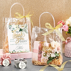 24 Pack Thank You Gift Bags Clear PVC Plastic Gift Bag with Handle Transparent Gift Tote Bag Wedding Gift Bag Ribbon for Baby Shower Party Birthday Favor 8 x 4 x 10 Inch (Cute Style)