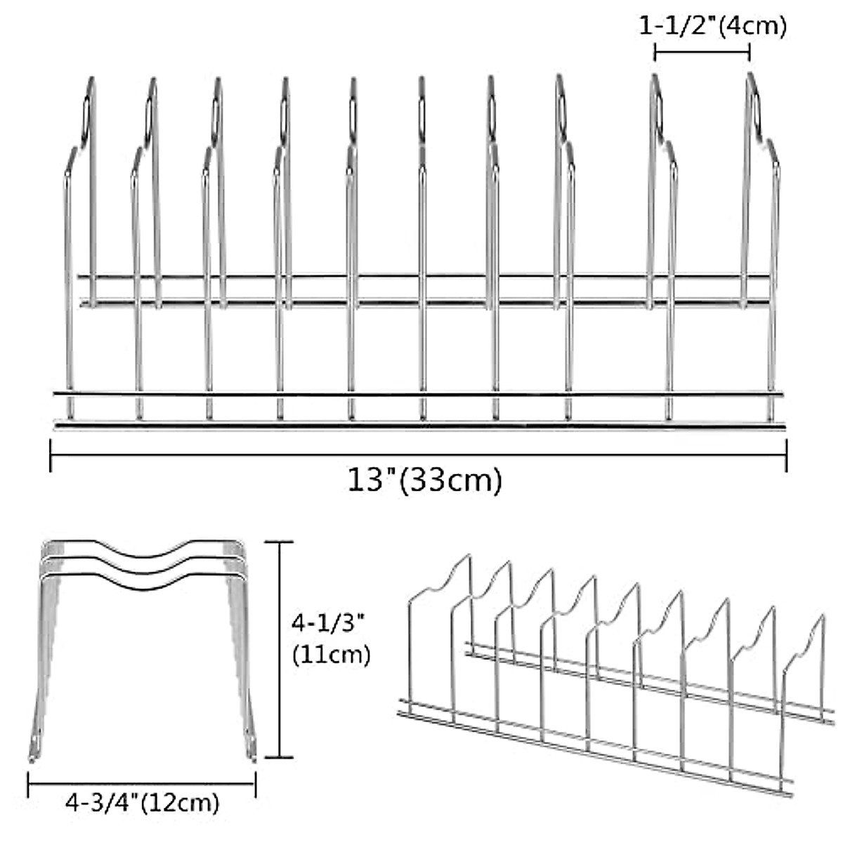 SANNO Pot Lid Holder Organizer, Rack Holder Rest Storage, for Pot Lids, Plates, Cutting Boards, Bakeware, Cooling Rack, Serving Trays, Total 8 Compartments, Stainless Steel