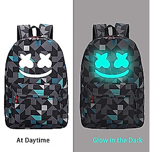 Smile Luminous Backpack DJ Music Bracelet for Kids Christmas Gift, Fashion Laptop Backpack Schoolbag Daypack for Travel Outdoor Rucksack, Black