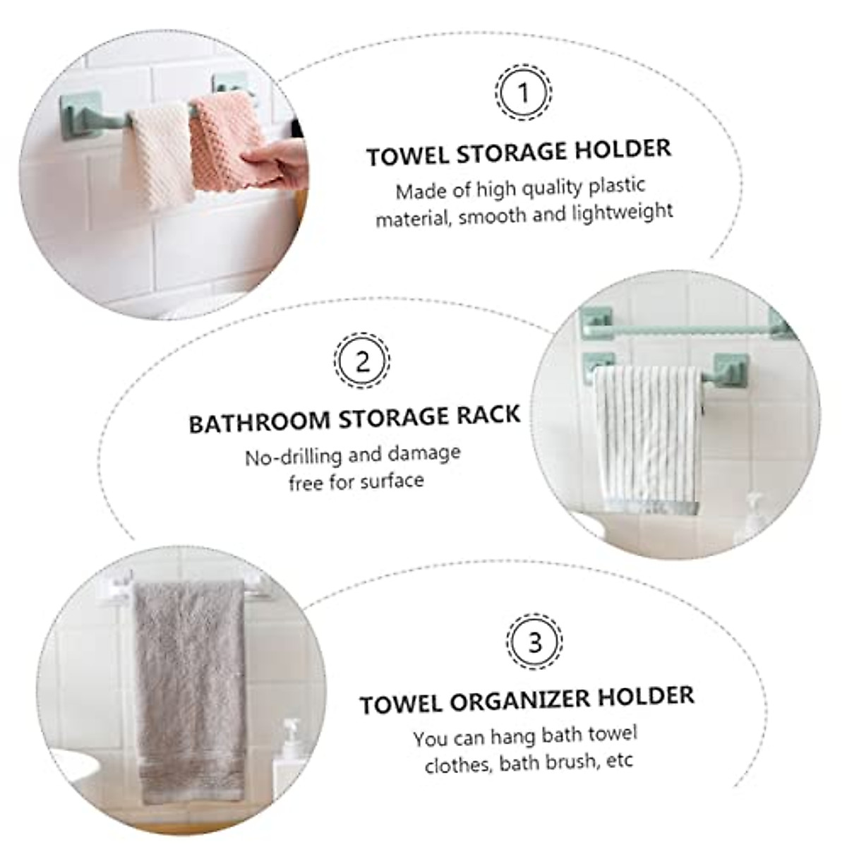 OSALADI Towel Rack Wall Towel Holder Towel Rack with Shelf Towel Organizer Holder Bathroom Towel Rail Adhesive Towel Rack Towel Rods Wall-Mounted Towel Racks Creative Versatile Rack 3pcs
