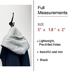 NACH Modern Double Prong Wall Hooks - Heavy Duty Decorative Black Hooks for Mudroom, Coat & Hat Rack, Towel Racks for Bathroom - Wall Mount Cast Iron Hooks - 4 Pack, 1.8x2.0x5.0 in, KE-NH-898