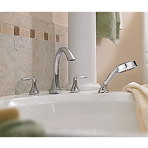 Moen Eva Brushed Nickel Transitional Two-Handle Deck Mount Roman Tub Faucet Trim Kit, Valve Required, T943BN
