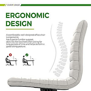 SMUG Desk Chair, Armless Office Chair Leather Swivel Task Chair Mid Back Ribbed Home Office White Desk Chair for Adult Child, Vanity Chair