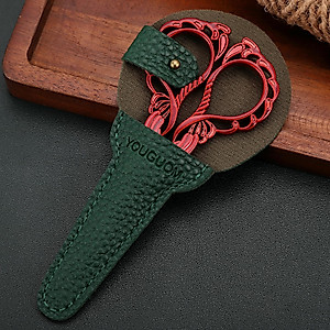 YOUGUOM Embroidery Scissors Sheath Protector Craft Scissors Storage Cover Leather Case, 2Pieces Green