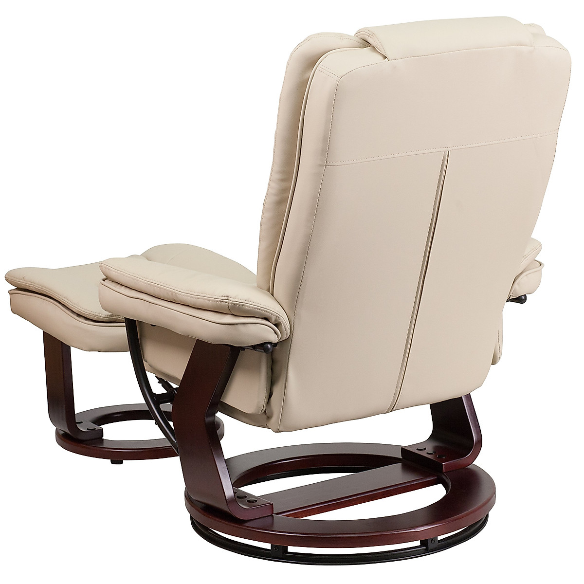 EMMA + OLIVER Multi-Position Stitched Recliner & Ottoman with Swivel Base in Beige LeatherSoft