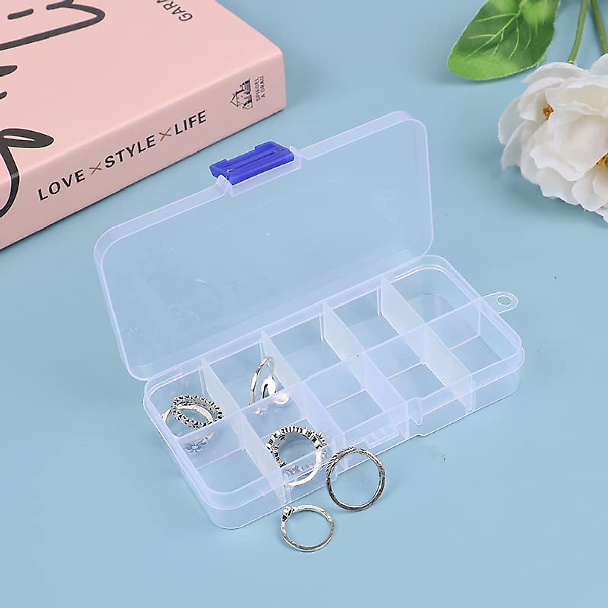 VoVbay Clear Plastic Organizer Box Storage Container Jewelry Box with Adjustable Dividers for Beads Art DIY Crafts Jewelry Fishing Tackles Organizer Beads Storage Boxes
