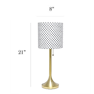 Simple Designs LT1076-GDD Tapered Fabric Drum Shade Table Lamp, Gold and Polka Dot