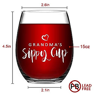 Grandma's Sippy Cup Funny Stemless Wine Glass, Grandma Wine Glass 15Oz - Birthday Gift or Mother's Day Gift for Grandma, New Grandma, Wife, Mom