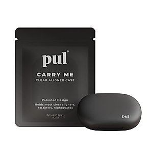 PUL Clear Aligner & Retainer Case | Compatible with Invisalign, Pul Tool, Retainers, Dentures, Mouthguards, Nightguards, & Floss Picks | Secure Magnetic Closure for Slim, Sleek Durable Design - Gray