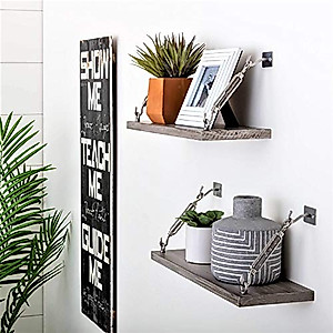 Under.Stated Floating Shelves Wall Mounted Wood Hanging Shelf Set for Bathroom Kitchen Living Room Bedroom Storage (Rustic Grey with Industrial Hardware Set of 2)