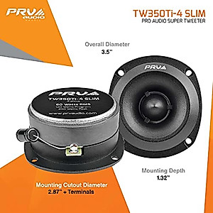 PRV AUDIO TW350Ti-4 Slim Pro Car Audio Tweeter - Titanium Bullet Tweeter 4 Ohms - HIGH SPL Super Tweeter - Ultra Slim Easy to Mount Tweeter (Pair)