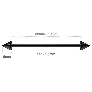 3pc Industrial Barbells 14g Gauge Cartilage Earrings Piercing Jewelry 1 1/2 (38mm) Spikes Pack Set