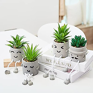 Artificial Potted Plants, Small Fake Plants in Pots Funny Desk Faux Succulents Plant with Cute Hanging Leg Artificial Plants for Home Decor Indoor for Office Decor, Bathroom, Bedroom, Shelves