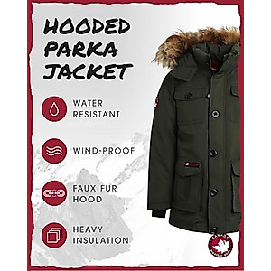 CANADA WEATHER GEAR Boys' Winter Jacket - Heavyweight Teflon Canvas Parka Coat – Winter Ski Jacket (Size: 8-20), Size 18-20, Olive Green
