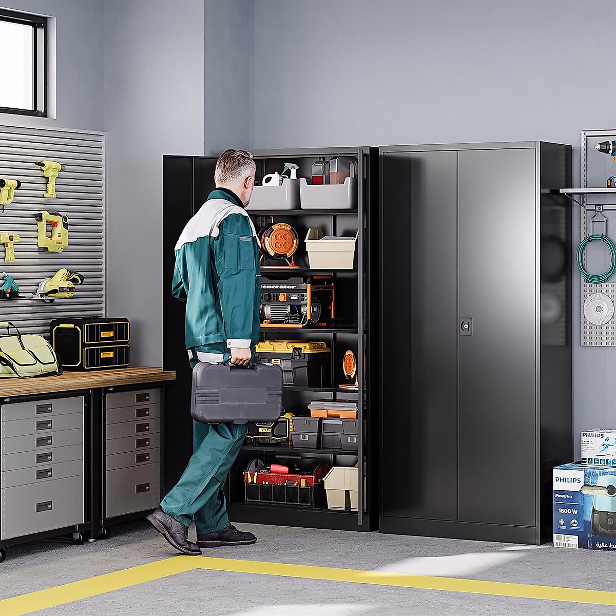 Letaya Metal Garage Storage Cabinets with Lock Door and Adjustable Shelves, Steel Tool Cabinets for Home,Office,Warehouse Organisieren (Black)