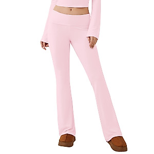 OLAPTA Women Bootcut Flare Leggings Stretchy Low Elastic Waist Sweatpants Lounge Yoga Bell Bottom Pants Slim Workout Trousers(Medium,Pink)