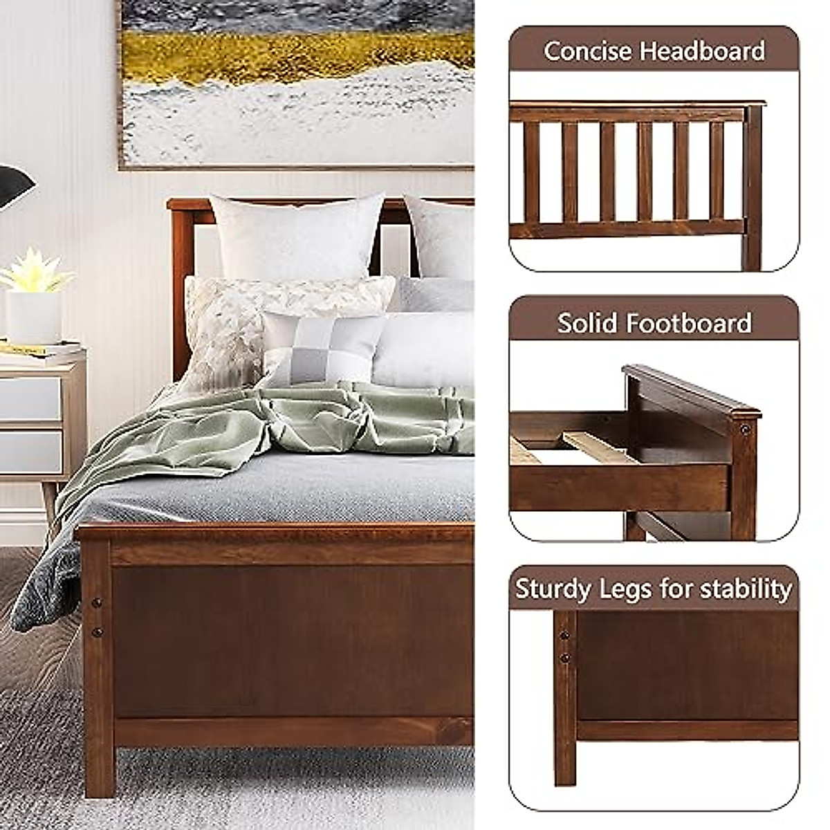 Merax Twin Size Platform Bed, Wood Twin Bed Frame with Headboard, Footboard and Wood Slat Support, No Box Spring Needed, Walnut