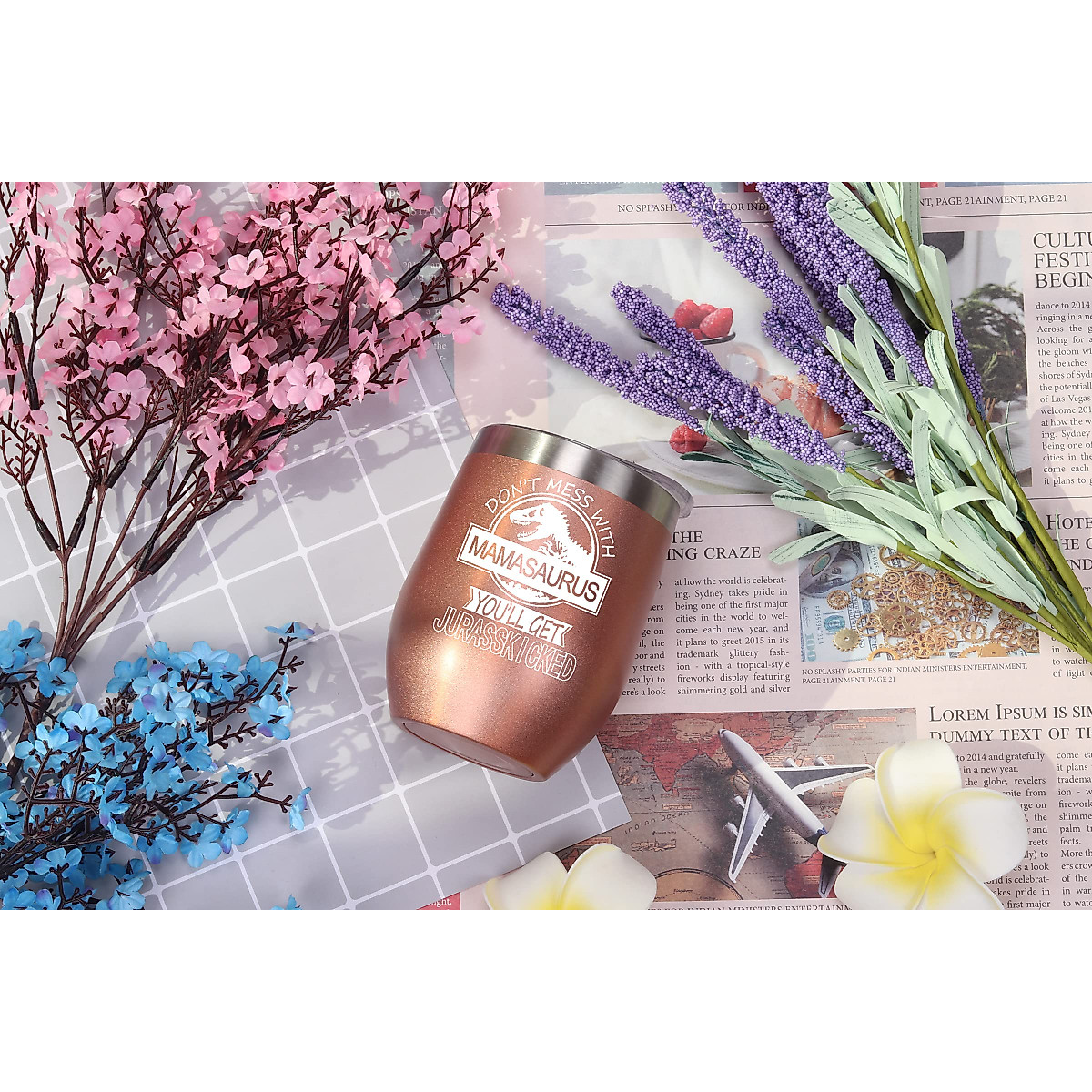 Mamasaurus Tumbler Don't Mess with Mamasaurus You'll Get Jurasskicked Tumbler Birthday Mothers Day Gifts for Mom from Daughter Son Kids Mom Gifts 12 Ounce with Gift Box Rose Gold