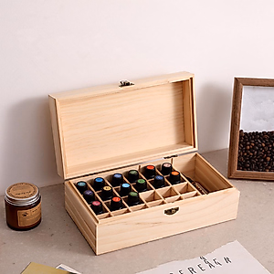 QRZLP Wooden Essential Oil Box, ssential Oils Storage Container Holds 25 Bottles Size 5-15 mL Aromatherapy Holder Carrying Case for Makeup Nail Polish Perfume.