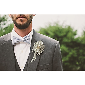 BingooPan Wrist Corsage Wristlet and Boutonniere Set 2 with Artificial Pearl for Luxury Wedding Party Prom (Ivory)