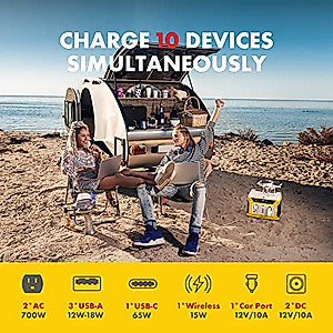 Shell Portable Power Station, 700W 10- Port, S-Boost upto 1400W, 583Wh Solar Generator (Solar Panel Optional) with Lithium Battery Pack, 2 AC Outlets, 60W USB-C PD Port, LED Light + Emergency Triangle